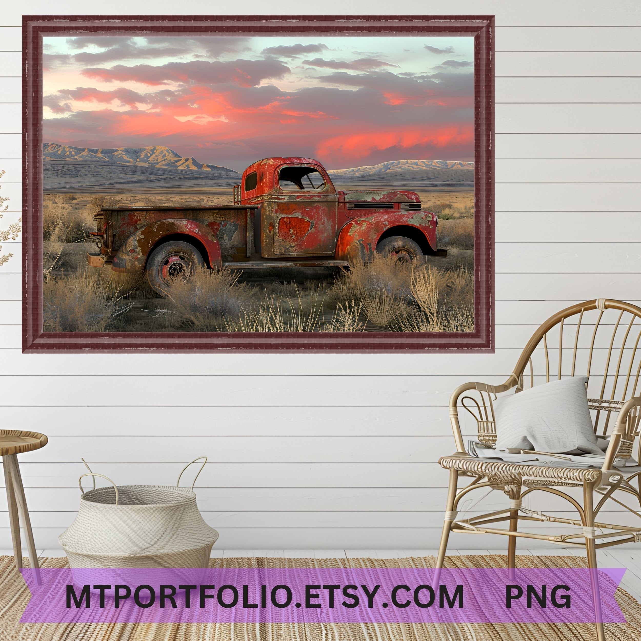Vintage Rusty Red Truck Printable Art Southwest Scenery Wall Art Man ...
