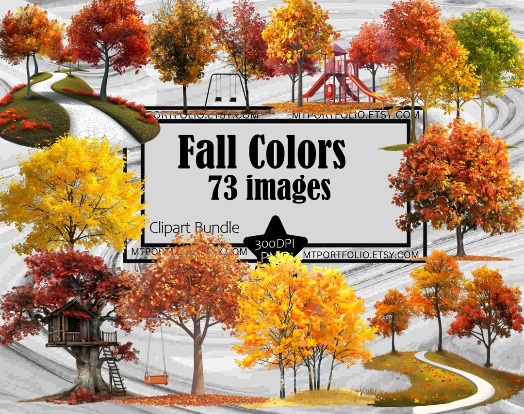 Autumn Tree Clipart Colors of Fall PNG Fall Trees Clipart Digital ...
