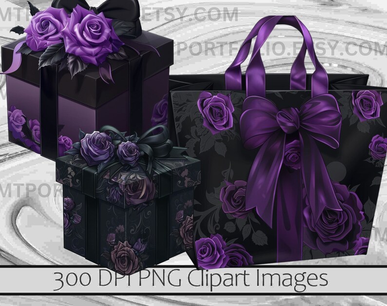 Gothic Gift Clipart Black and Purple Gift Boxes PNG Bundle Black Gift ...