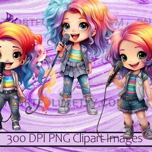 Pastel Rainbow Singer Singing Girl Chibi Kawaii Art Clipart - Etsy