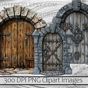 Stone Door Clipart Castle Door PNG Bundle Medieval Graphics Transparent ...