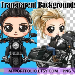 Chibi Biker Girls Clipart Motorcycle PNG Digital Download Leather ...