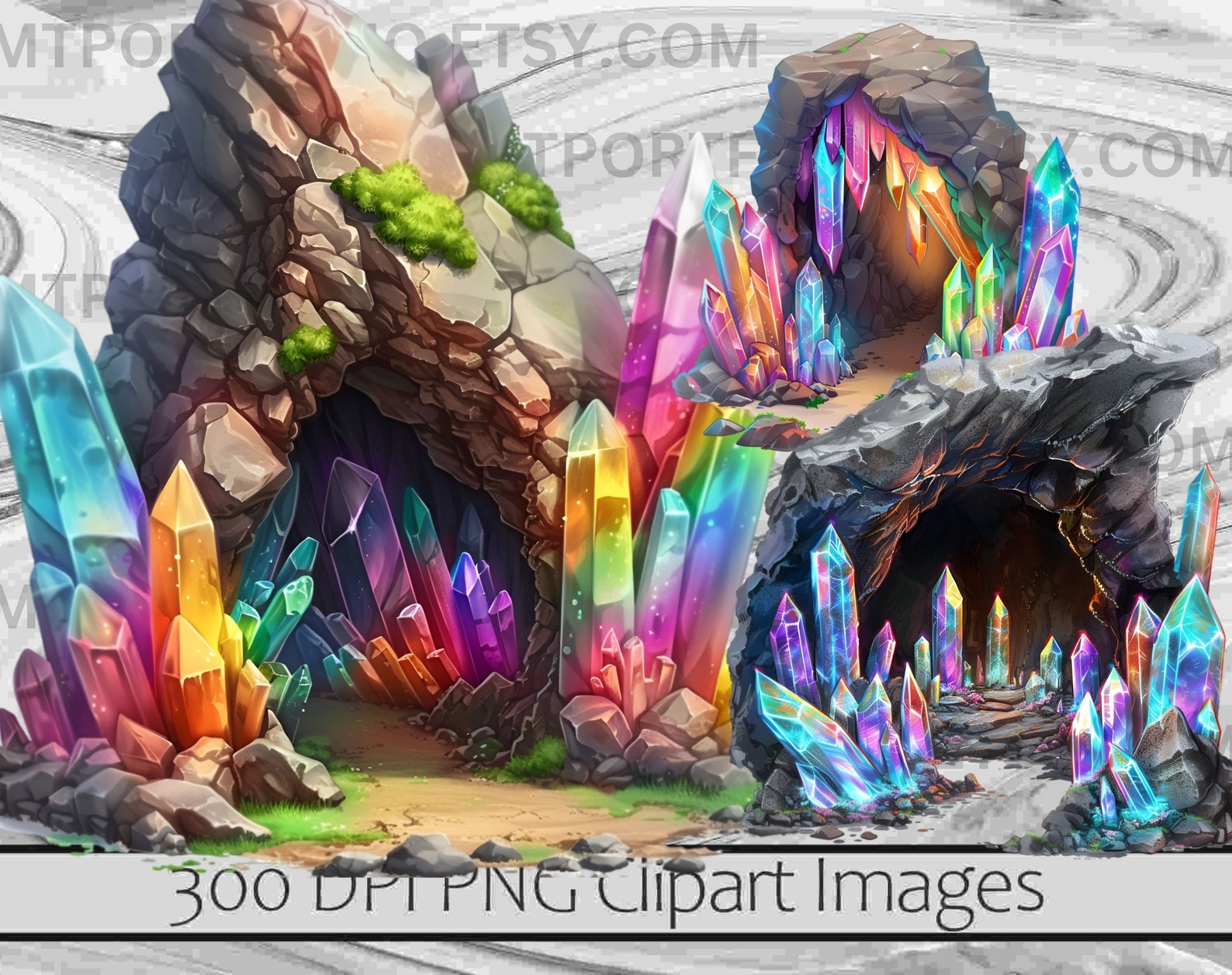 Rainbow Crystal Cave Clipart Rainbow Crystal Cave Rainbow Geode Cave ...