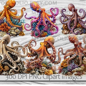 Octopus Clipart Rainbow Octopus Watercolor PNG Bundle PNG Graphics ...