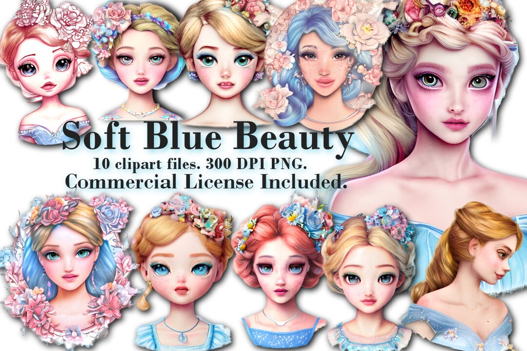 Watercolor Blue Princess ~ 10 Clipart Graphics Bundle ~ Commercial ...