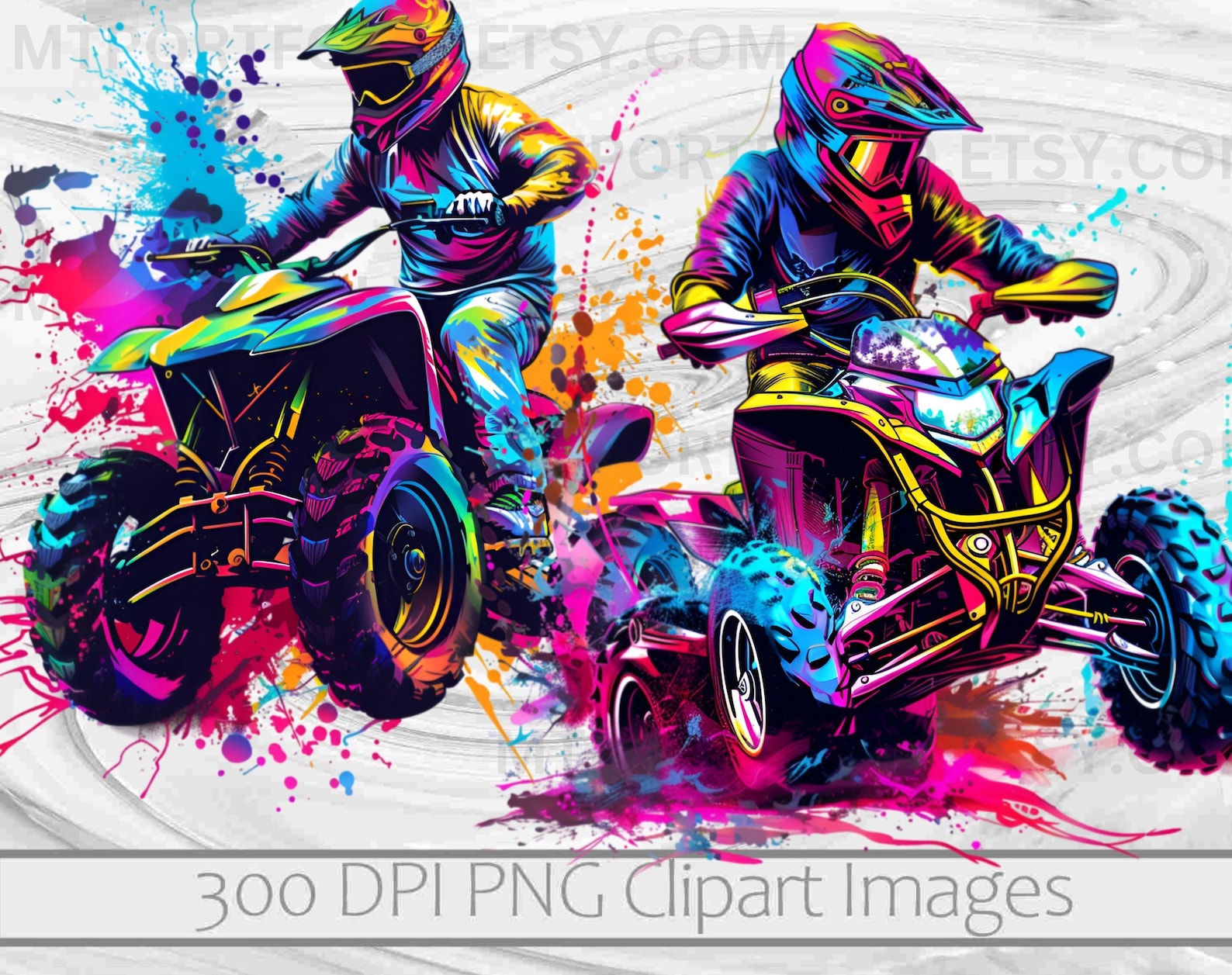 Neon ATV Clipart Neon Dirtbike PNG Quad Bike Bundle Motocross PNG Retro ...