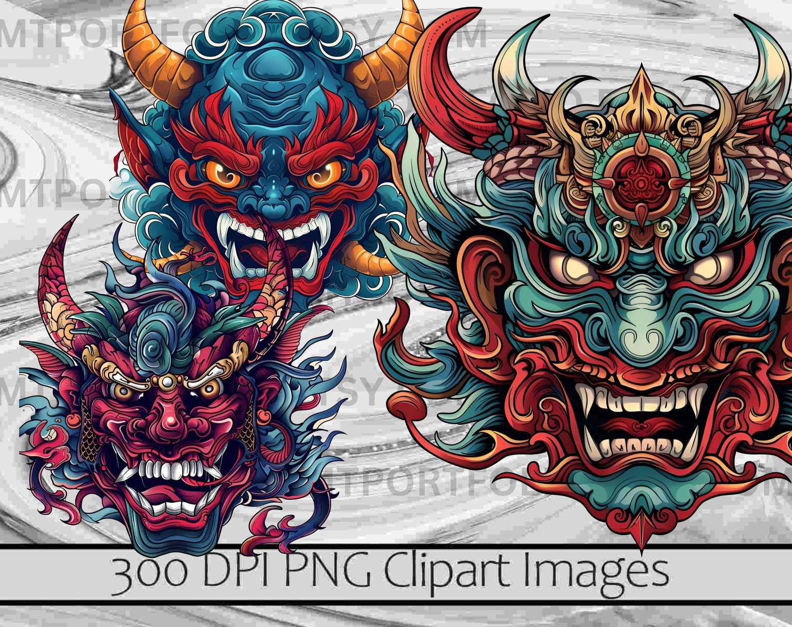 Samurai Tattoo Clipart Japanese Tattoo Oni Mask PNG Clipart Bundle ...