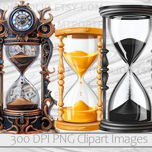 Hourglass Clipart Vintage Clock Png Digital Download Glass Time Piece ...
