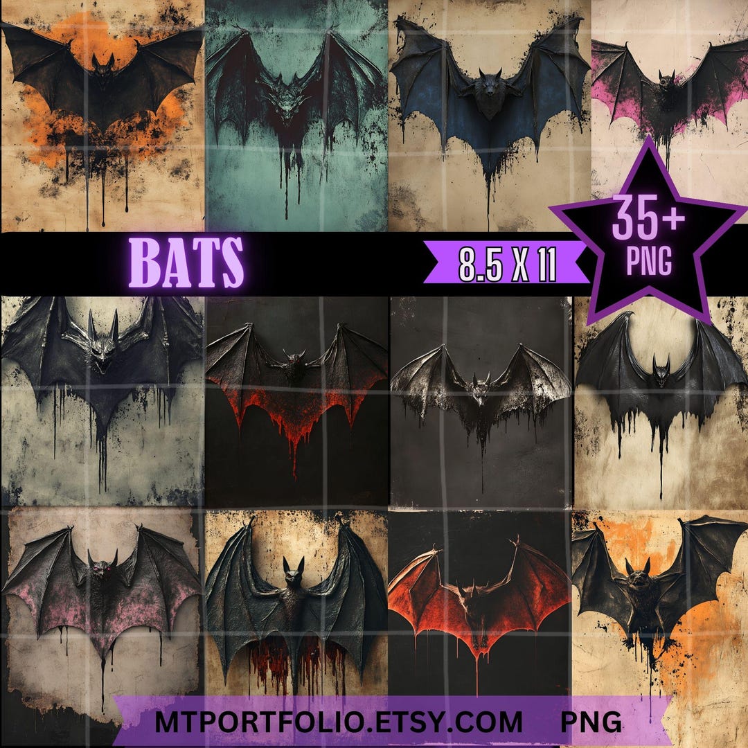 Gothic Bats Digital 8.5 X 11 Paper Print 34 Pack Spooky Bat Paper for ...