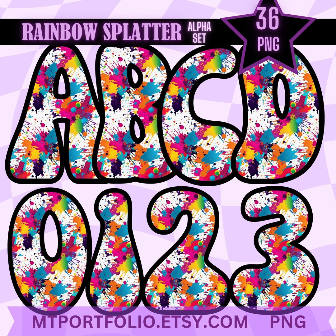 Rainbow White Paint Splatter Alphabet PNG Individual Letters and ...