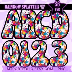 Rainbow White Paint Splatter Alphabet PNG Individual Letters and ...