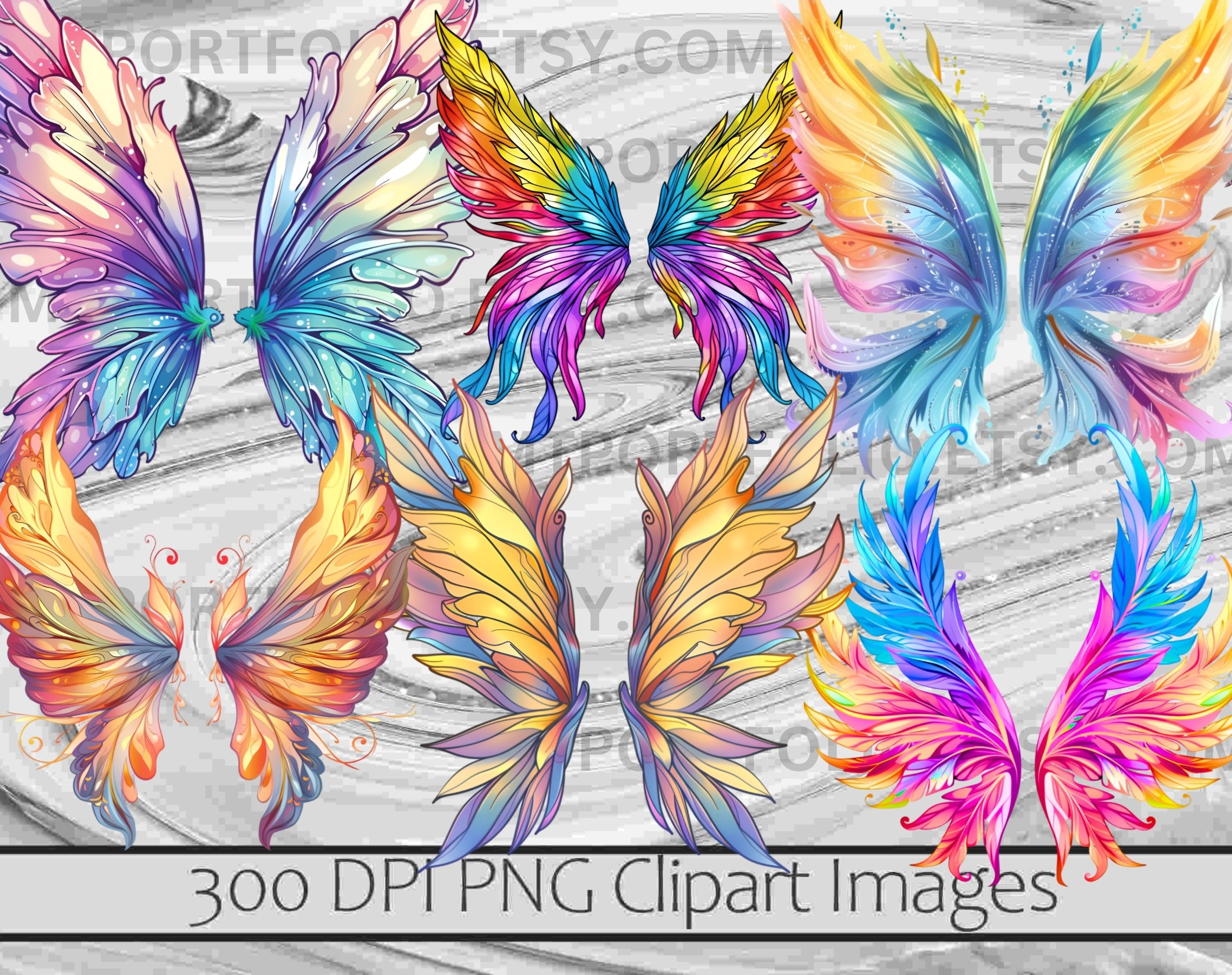Rainbow Fairy Wings Clipart Fantasy Watercolor Wings PNG Bundle Angel ...