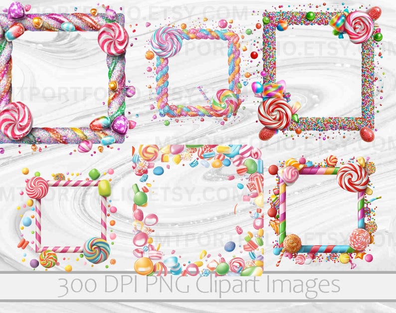 Candy Frame Clipart Rainbow Candy Frame Heart Border PNG Bundle ...