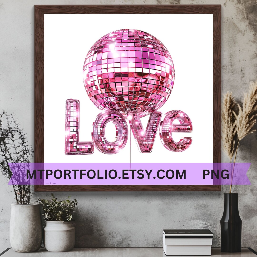 Pink Mirror Ball Printable Art Love Disco Mirror Wall Art Pink Love ...