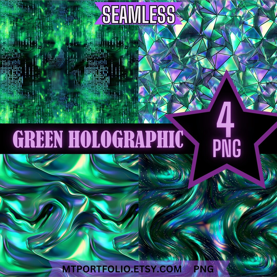 Holographic Green Cyberpunk Fabric Texture Digital Paper Seamless ...