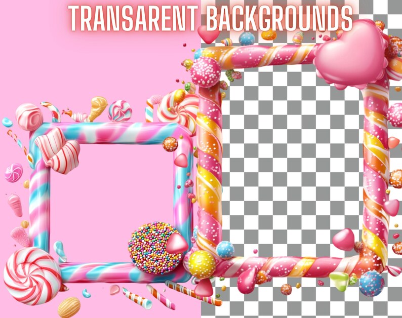 Candy Frame Clipart Rainbow Candy Frame Heart Border PNG Bundle ...