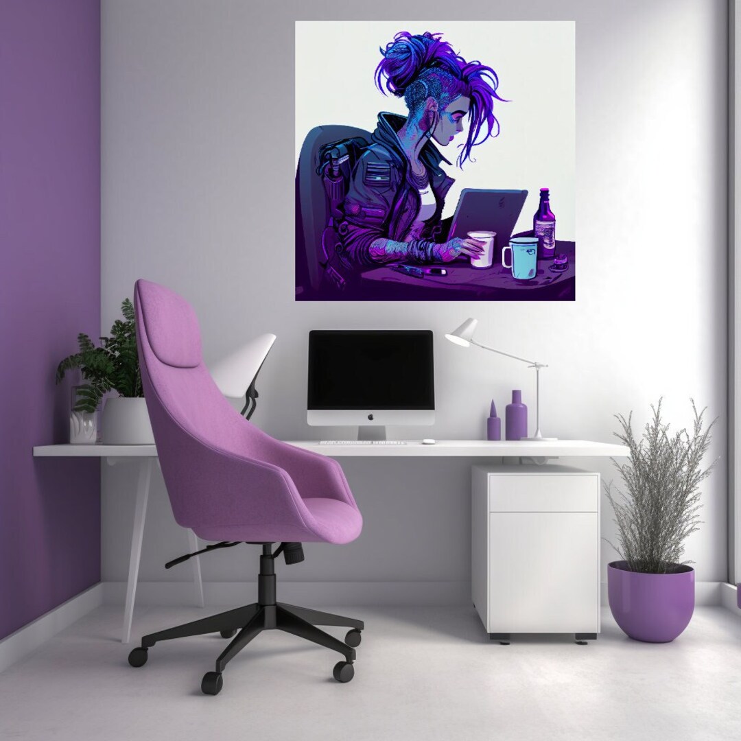Cyber Gamer Girl High Tech Neon- Game Room Wall Art - Instant Download ...