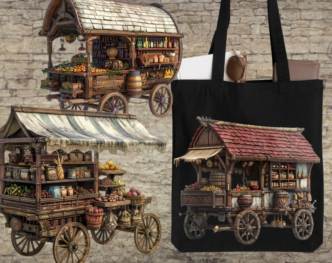 Merchant Cart Clipart Medieval Cart PNG Graphic RPG Shop Transparent ...