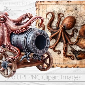 Octopus Clipart Ship Wheel Octopus PNG Graphic Pirate Cannon ...