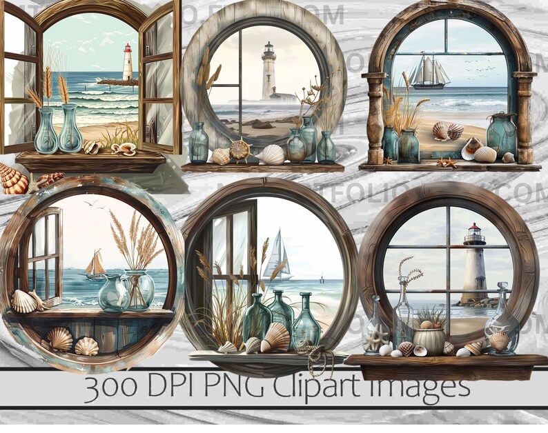 Beach Window Clipart Nautical Scene PNG Bundle Beach House Window ...