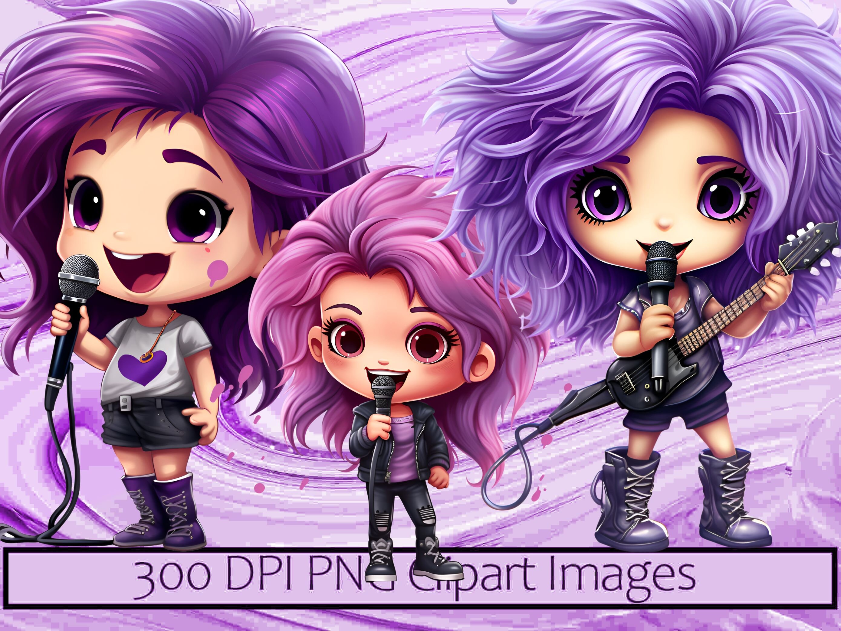 Purple Hair Singer Singing Girl Chibi Kawaii Art Clipart Graphics ...