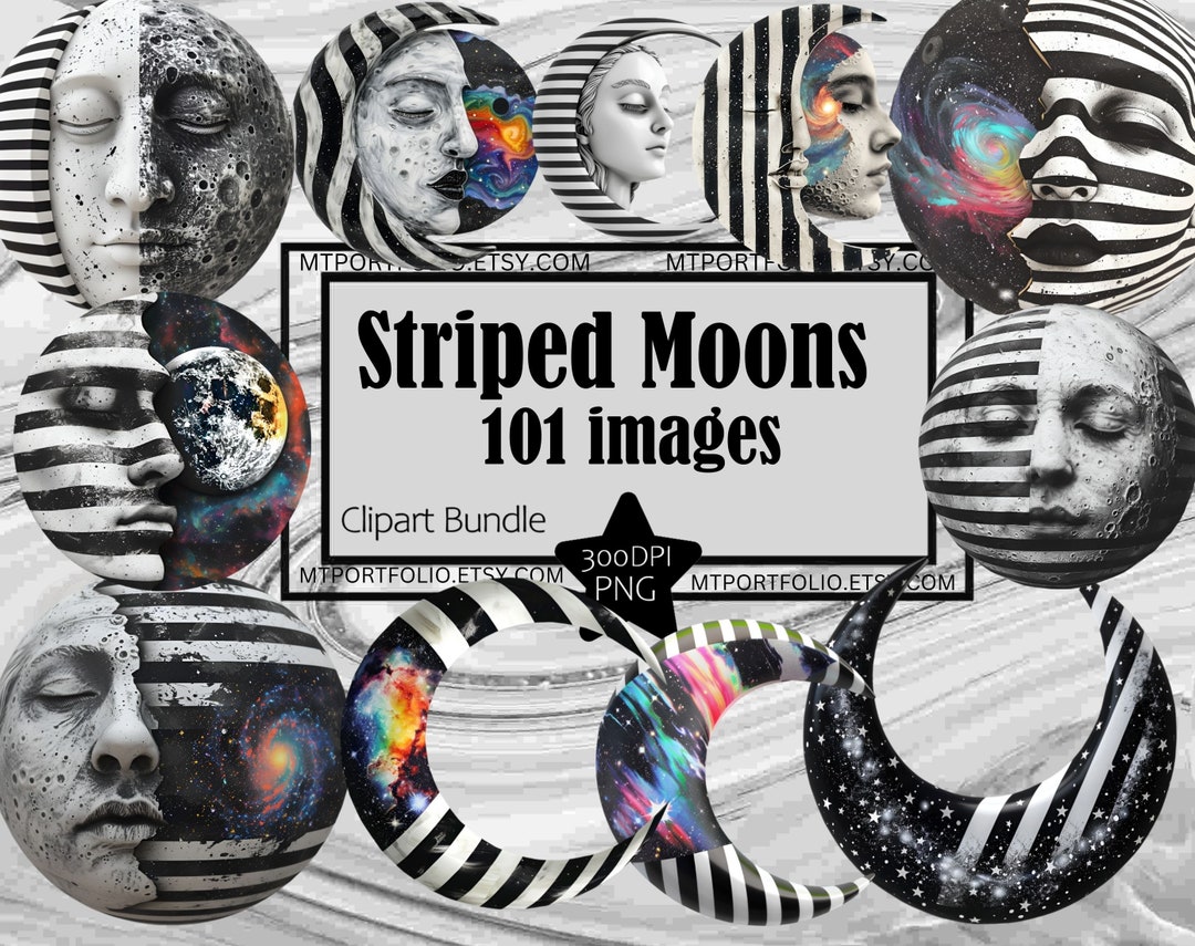 Striped Moon Clipart Crescent Moon PNG Bundle PNG Graphics Transparent ...