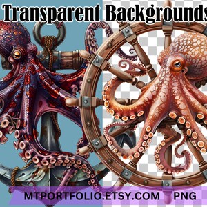 Octopus Clipart Ship Wheel Octopus PNG Graphic Pirate Cannon ...