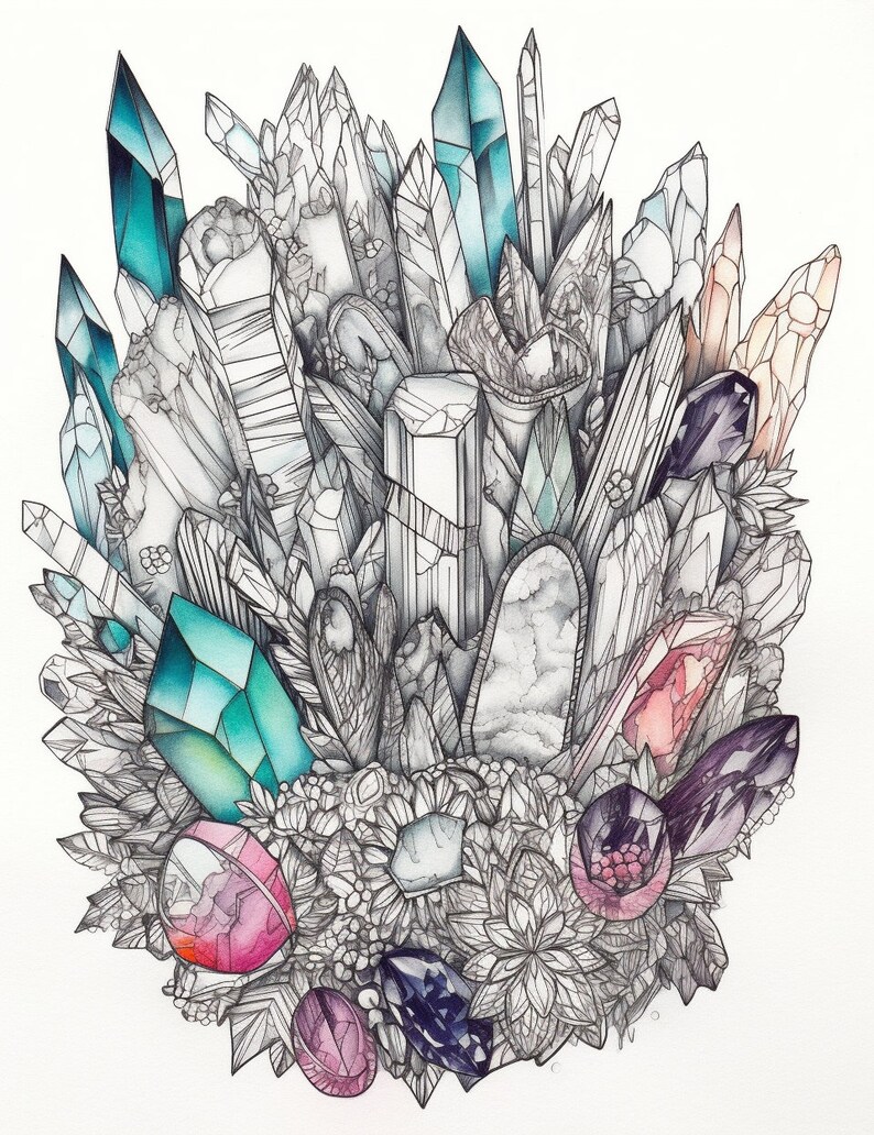 Magic Crystals - 35+ Adult Coloring Pages - Fantasy Crystals, Candles ...