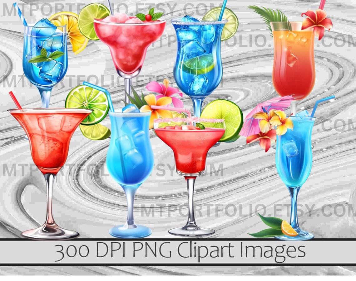 Tropical Cocktails Clipart Bundle Alcohol Drinks PNG Graphics Booze ...