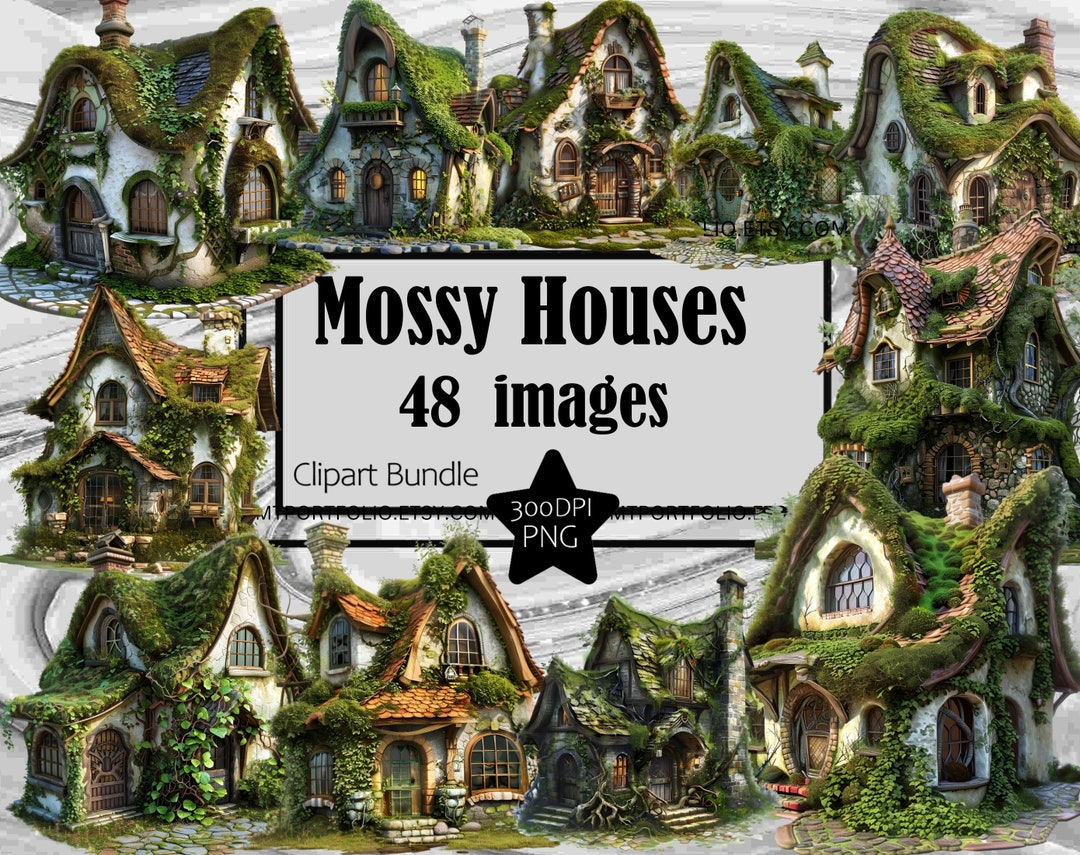 Mossy House Clipart Medieval Fantasy House PNG Bundle PNG Fairy House ...
