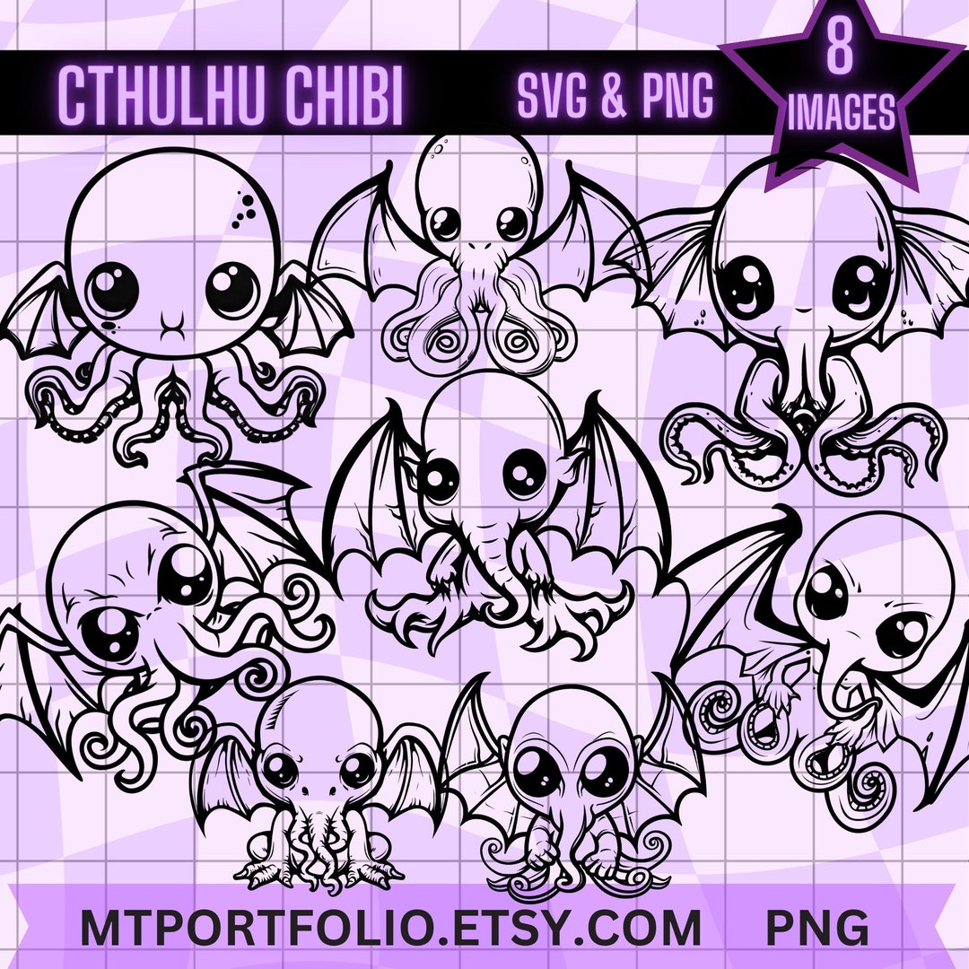 Cthulu Chibi SVG Bundle Kawaii PNG Cut Files Craft Making, Cut File for ...