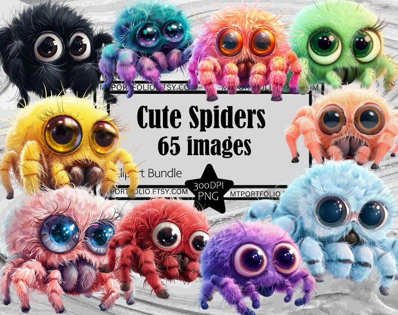Cute Spider Clipart Kawaii Spider PNG Pastel Furry Spider PNG Graphic ...