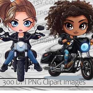 Chibi Biker Girls Clipart Motorcycle PNG Digital Download Leather ...