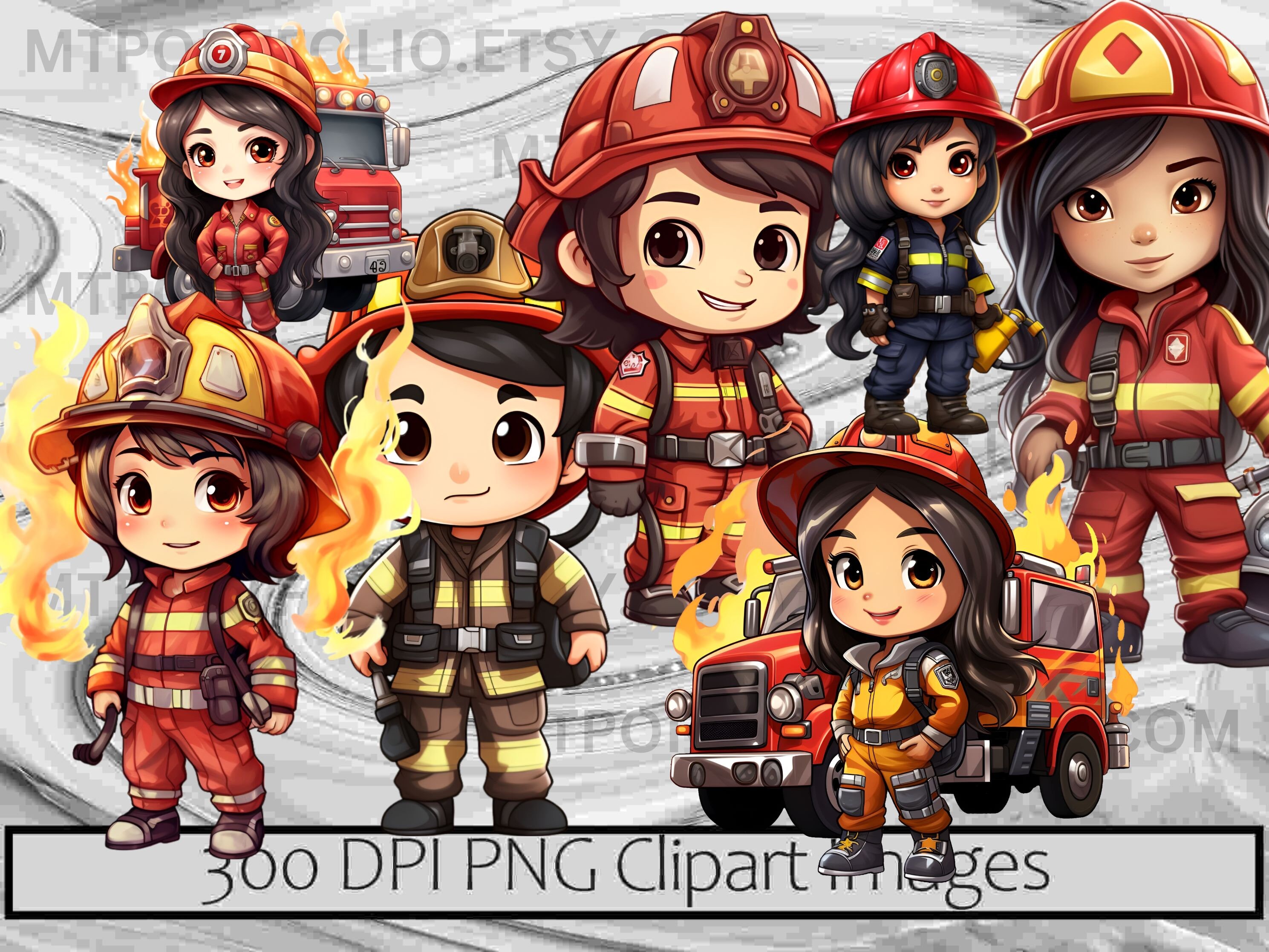 Fireman Chibi Clipart EMT First Responder PNG Firetruck Digital ...