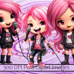 Pink Hair Singer Singing Girl Mic Chibi Kawaii Art Clipart - Etsy