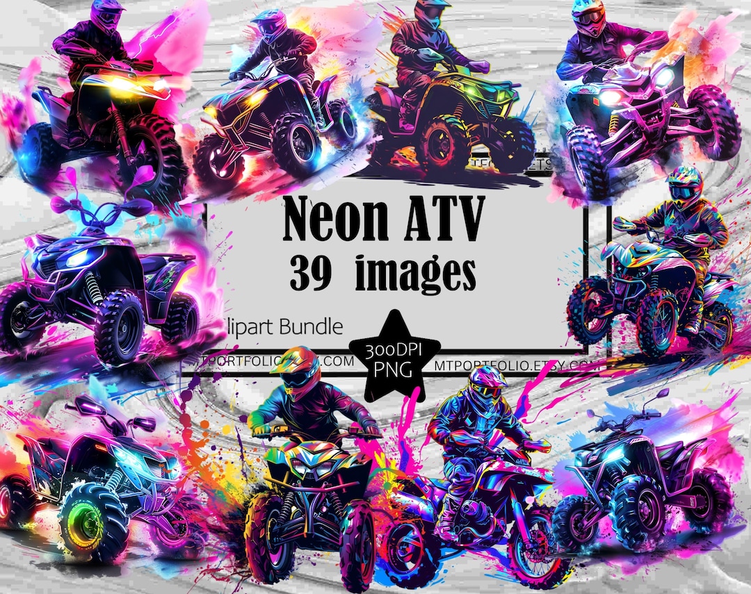 Neon ATV Clipart Neon Dirtbike PNG Quad Bike Bundle Motocross PNG Retro ...