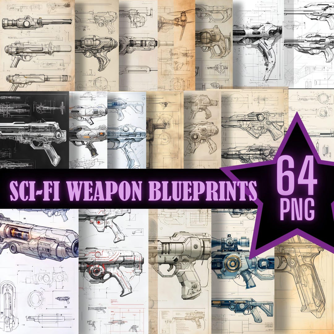 Scifi Weapon Rifle Blueprints Patent Drawing PNG Printable Schematic ...
