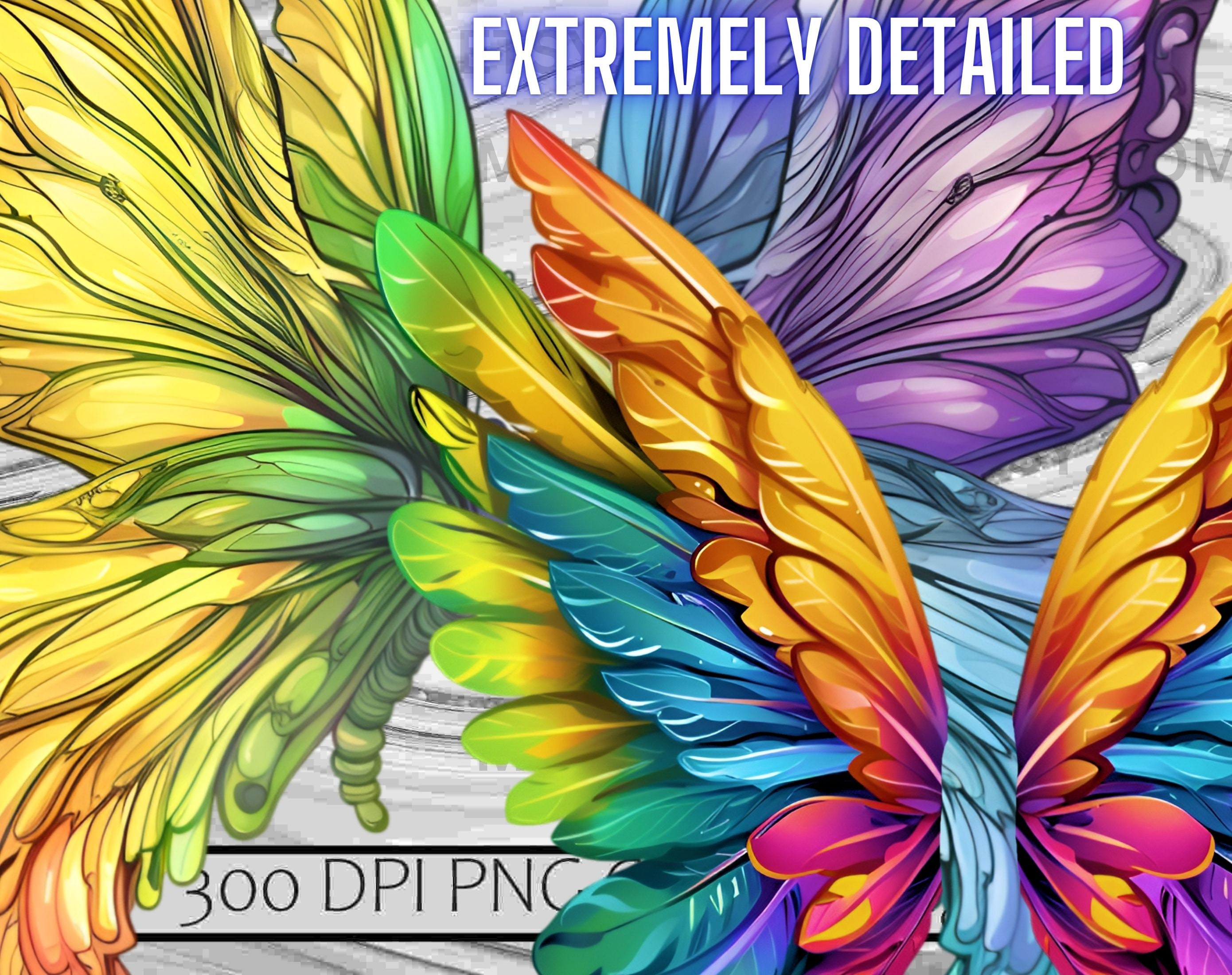 Rainbow Fairy Wings Clipart Fantasy Watercolor Wings PNG Bundle Angel ...