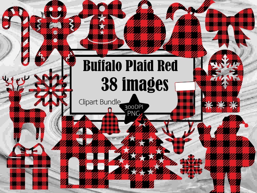 Buffalo Plaid Bright Red PNG Bundle Christmas Plaid Art Clipart ...
