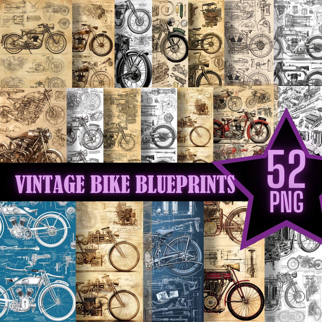 Vintage Motorcycle Blueprints Patent Drawings PNG Printable Schematic ...