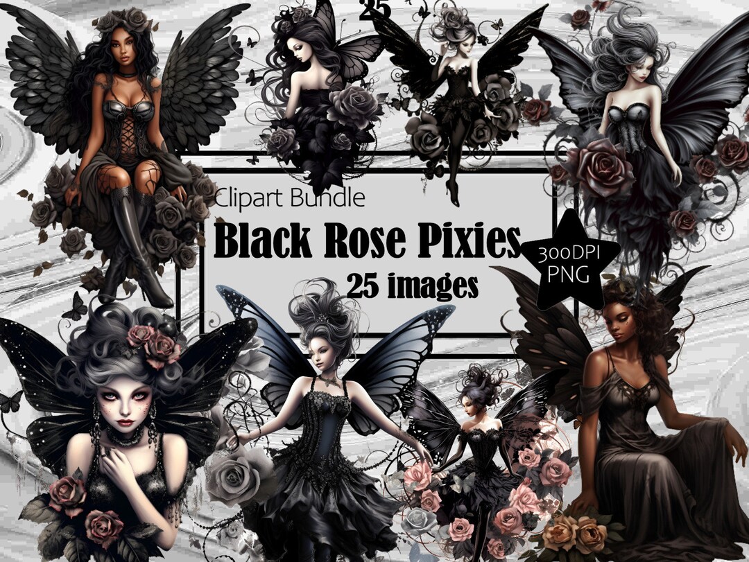 Black Rose Clipart Pixies Fairies PNG Fae Folk Graphics Transparent ...