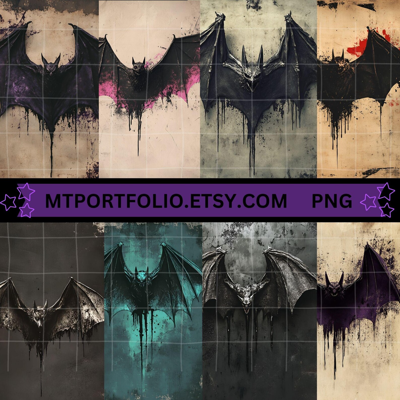 Gothic Bats Digital 8.5 X 11 Paper Print 34 Pack Spooky Bat Paper for ...
