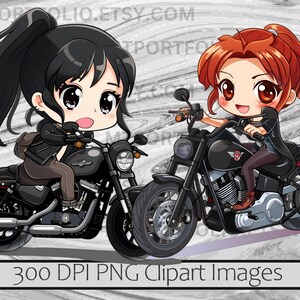 Chibi Biker Girls Clipart Motorcycle PNG Digital Download Leather ...