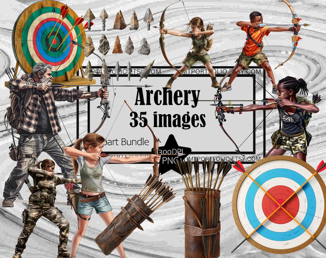 Archery Clipart Watercolor Bow and Arrow PNG Bullseye Target Bundle ...