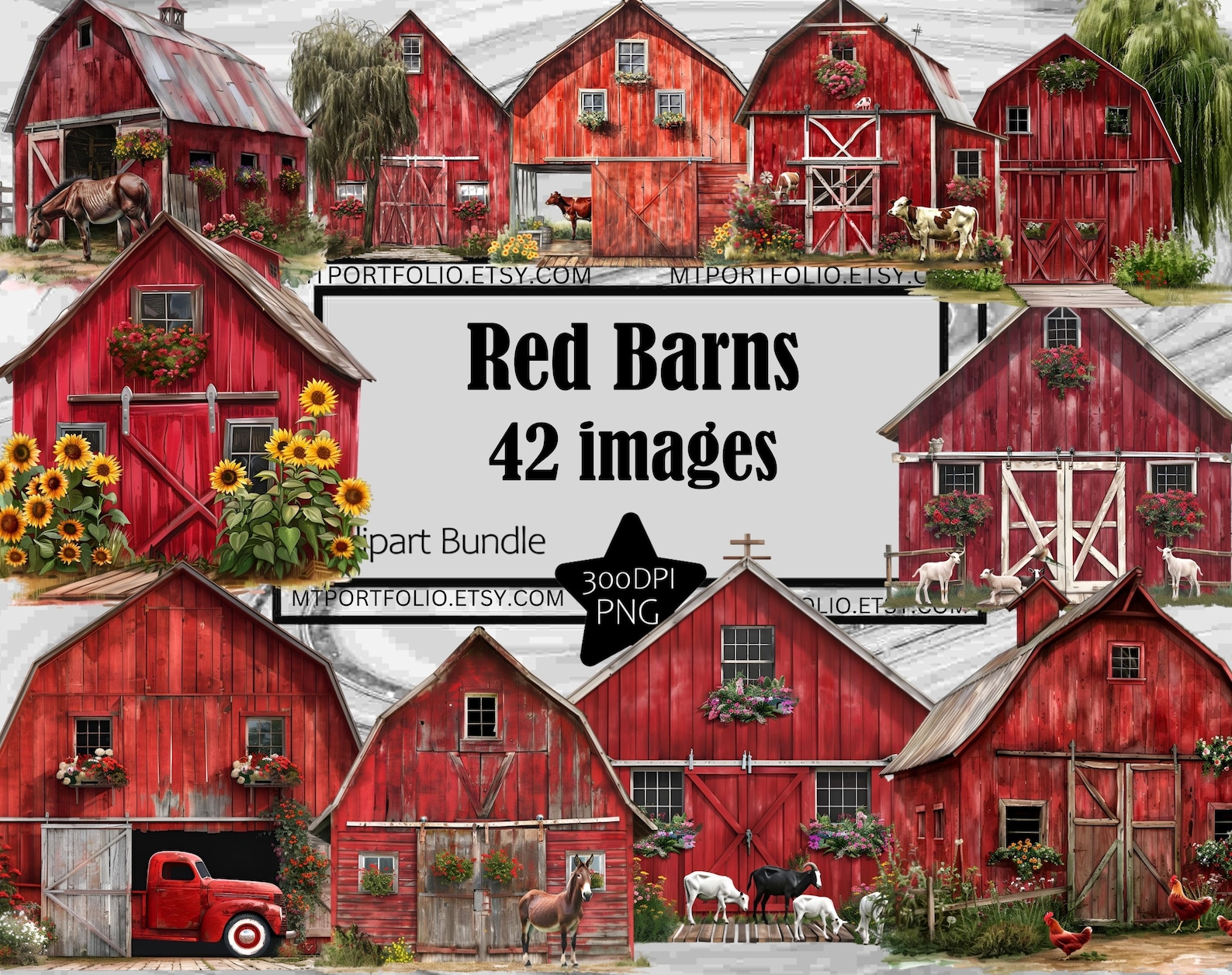 Red Barn Clipart Farm House PNG Retro Barn Clipart Bundle Sublimation ...