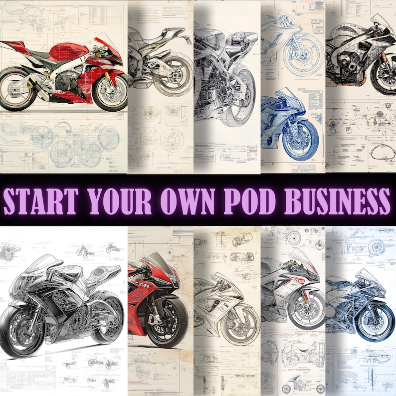 Motorcycle Blueprints Patent Drawings PNG Printable Schematic Vintage ...
