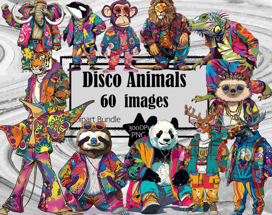 Disco Animals Clipart Animals in Neon Clothing PNG Dancing Animals ...