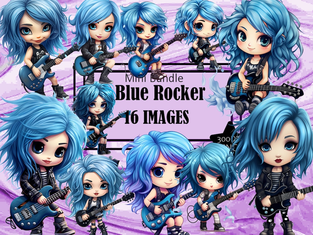 Blue Hair Rocker Girl Graffiti Chibi Kawaii Art Clipart Graphics ...