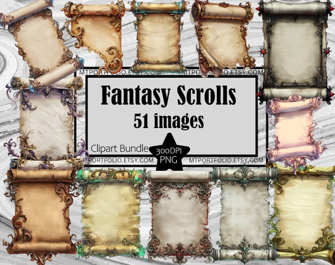 Fantasy Scroll Clipart Parchment Scroll Graphic Transparent Commercial ...