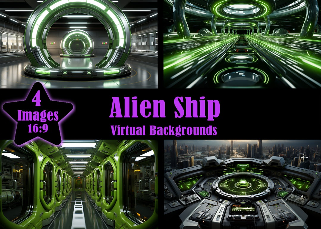 Alien Ship Interior Green Neon 4 Pack Zoom Background Virtual Meeting ...